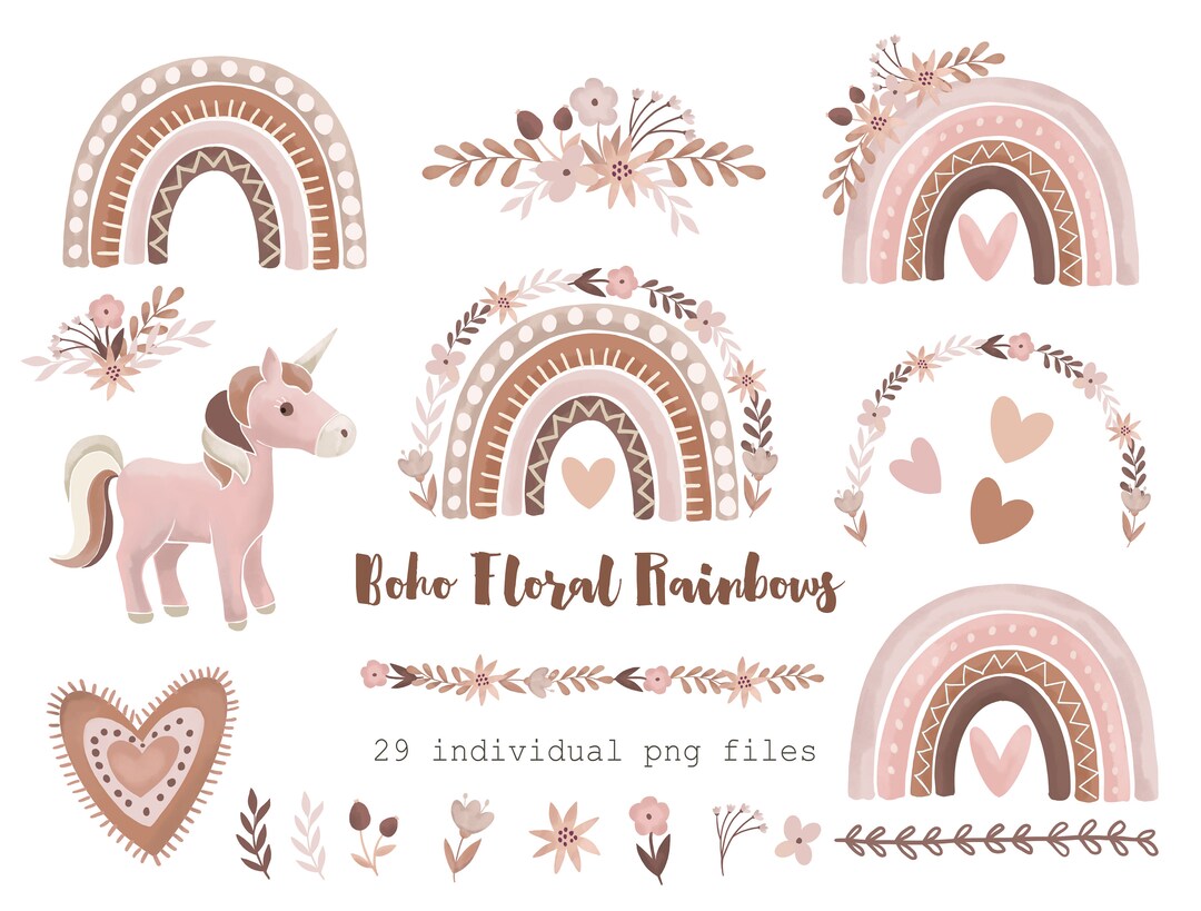 Boho Rainbow Watercolor Clip Art / Boho Nursery Decor - Etsy