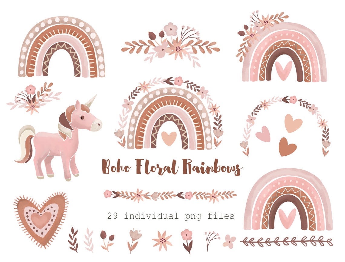 Boho Rainbow Watercolor Clip Art / Boho Nursery Decor - Etsy