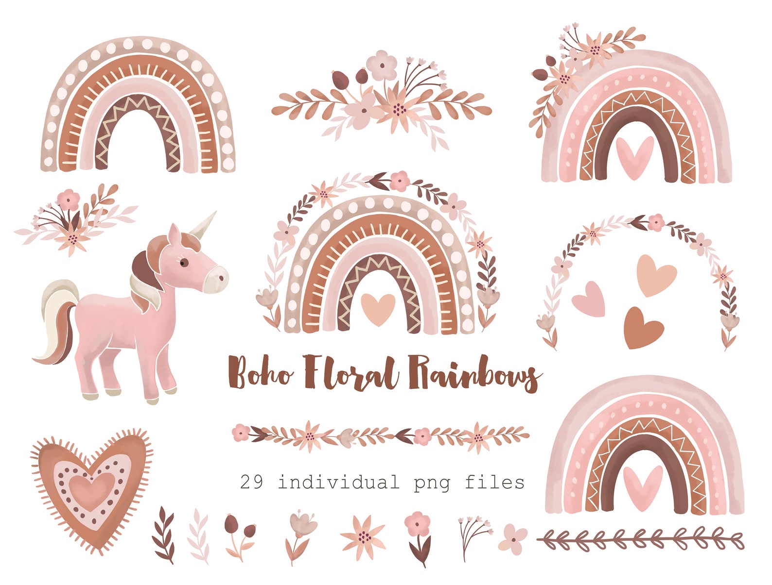 Boho Rainbow Watercolor Clip Art / Boho Nursery Decor - Etsy