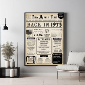 1975 in Review, 1975 the Year You Were Born, 50th Birthday Digital Printable Sign, Back in 1975 ...