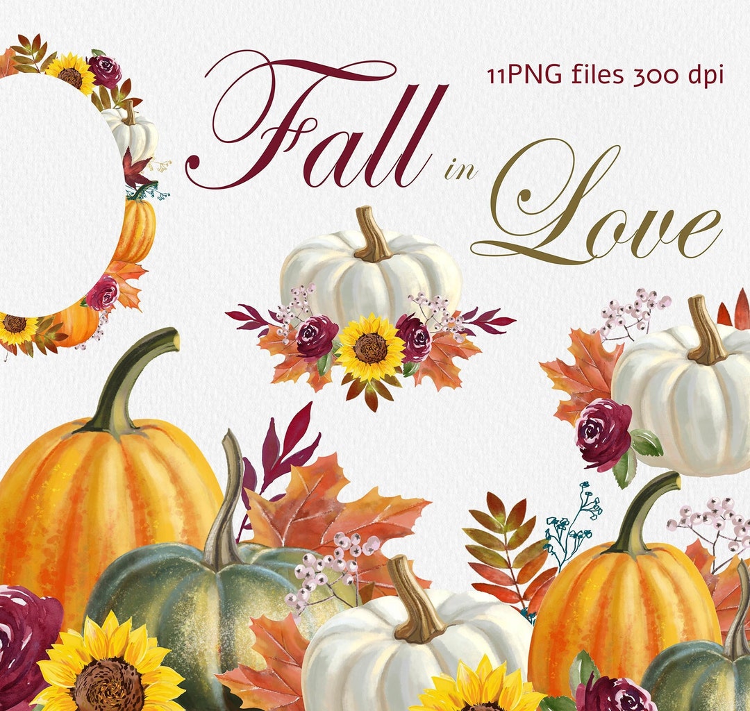Fall Clip Art / Pumpkins and Leaves / Autumn Flowers. Fall Flowers ...