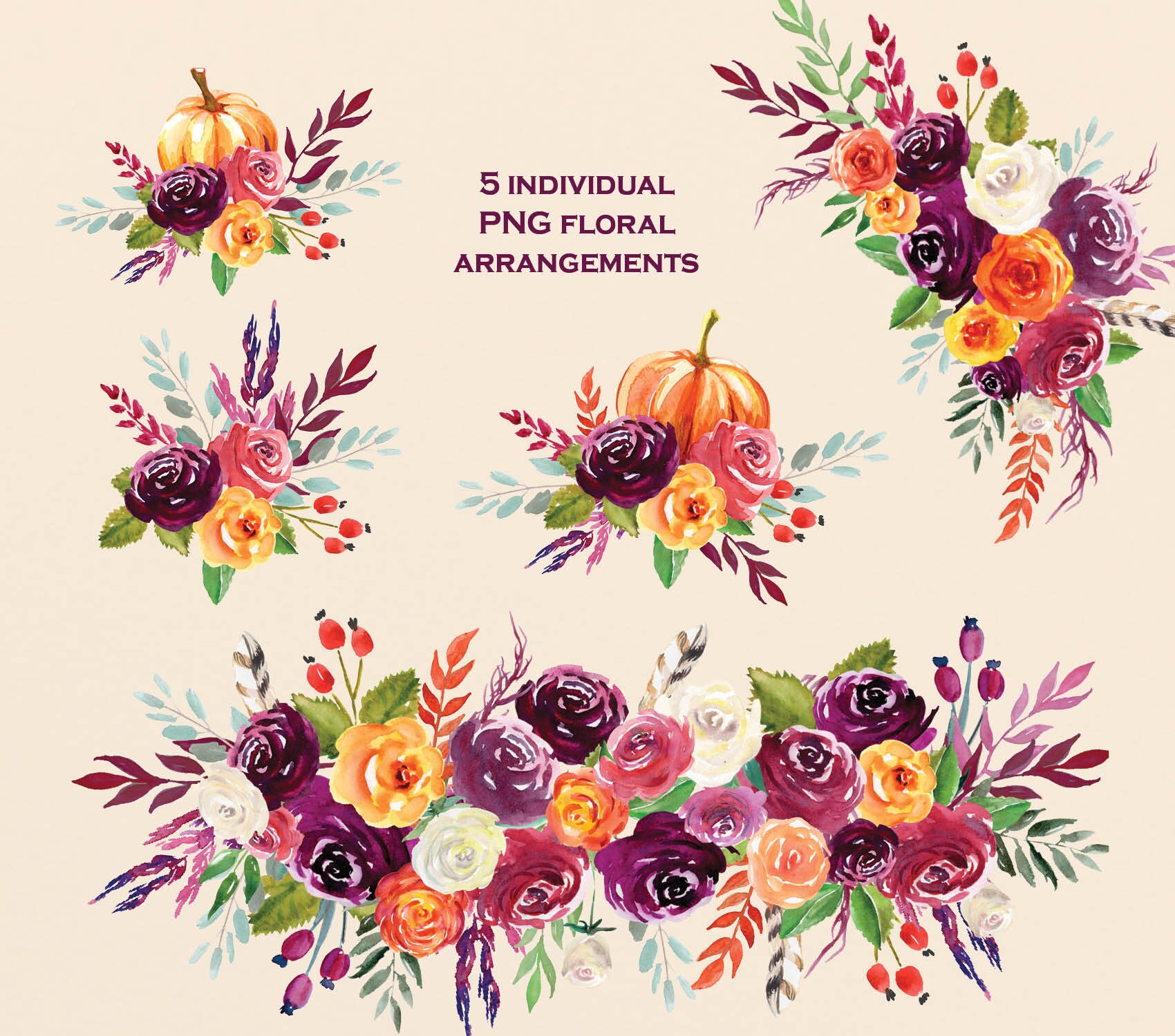 Fall Clip Art / Watercolor Roses / Autumn Flowers. Fall | Etsy