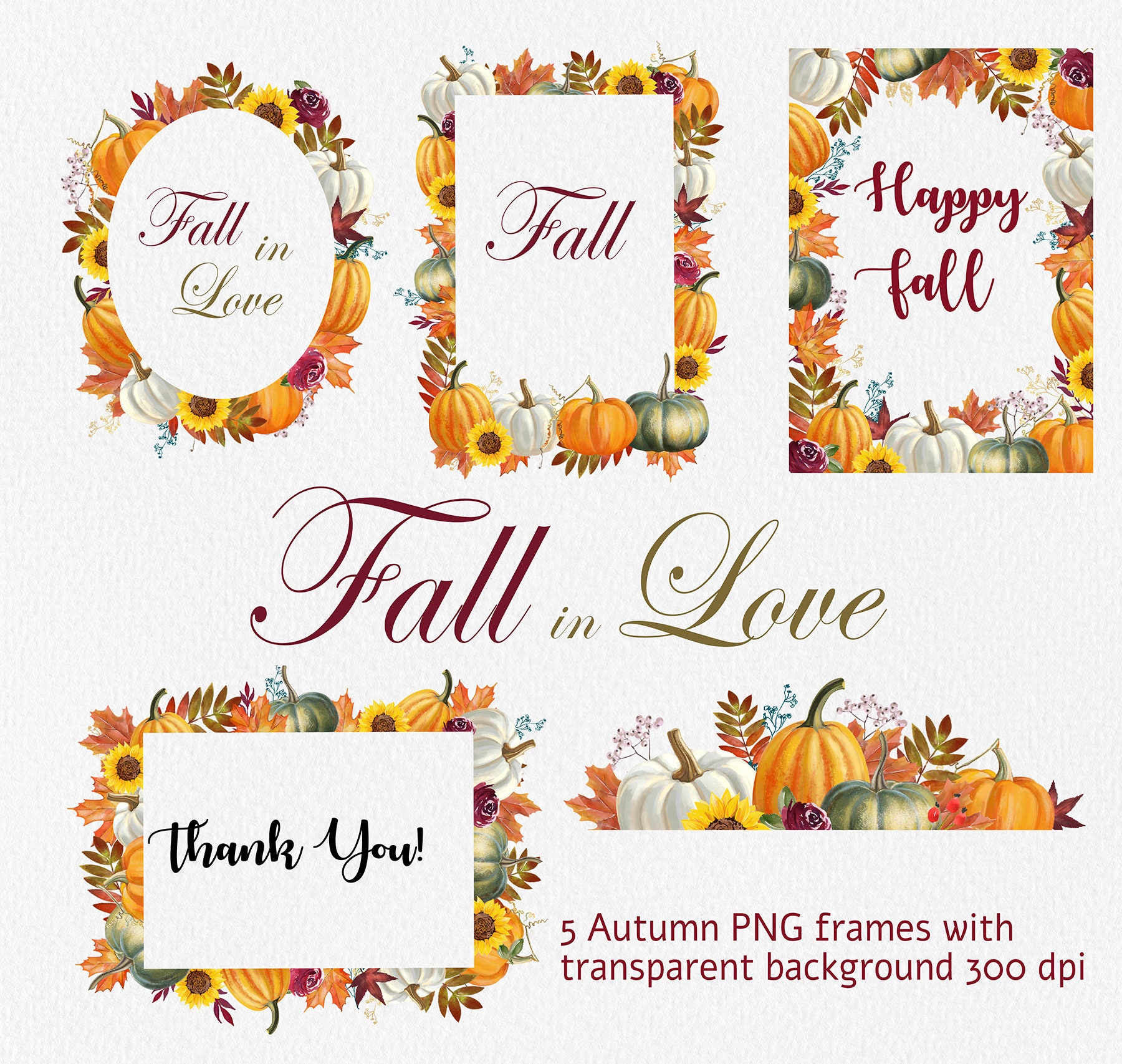 Fall Clip Art / Pumpkins and Leaves / Autumn Flowers. Fall - Etsy