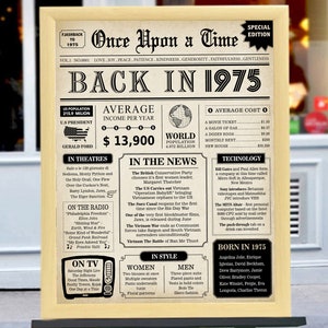 1975 in Review, 1975 the Year You Were Born, 49th Birthday Digital Printable Sign, What Happened ...