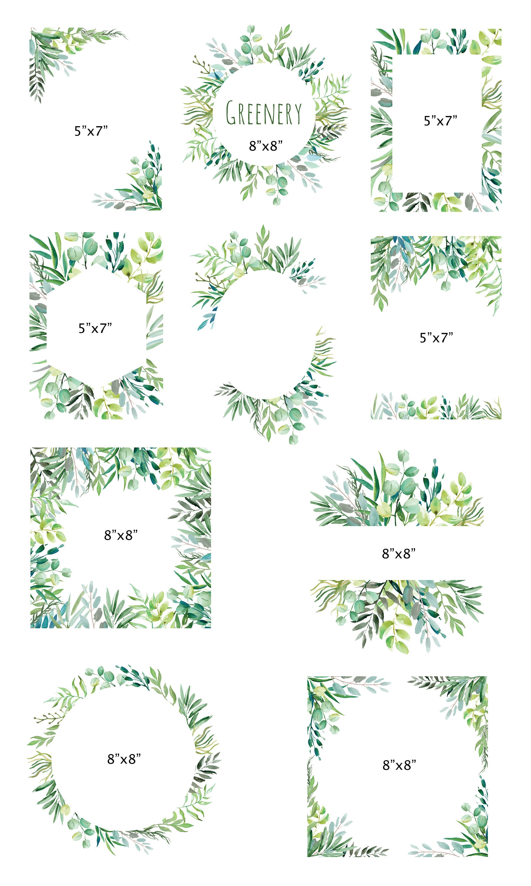 Watercolor Greenery Clip Art: Hand-painted Floral Frames (digital ...