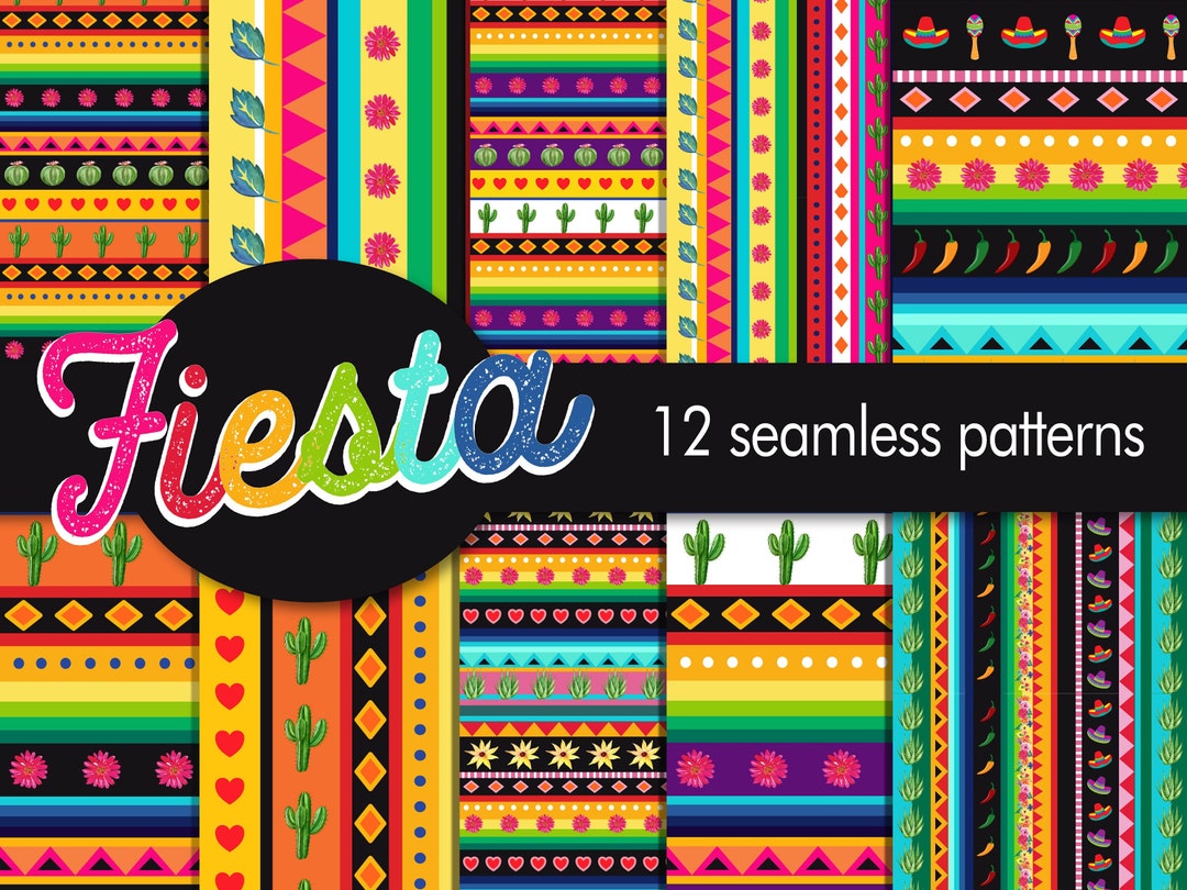 Fiesta Seamless Digital Patterns / Mexican Stripes / 12 High Res Floral ...