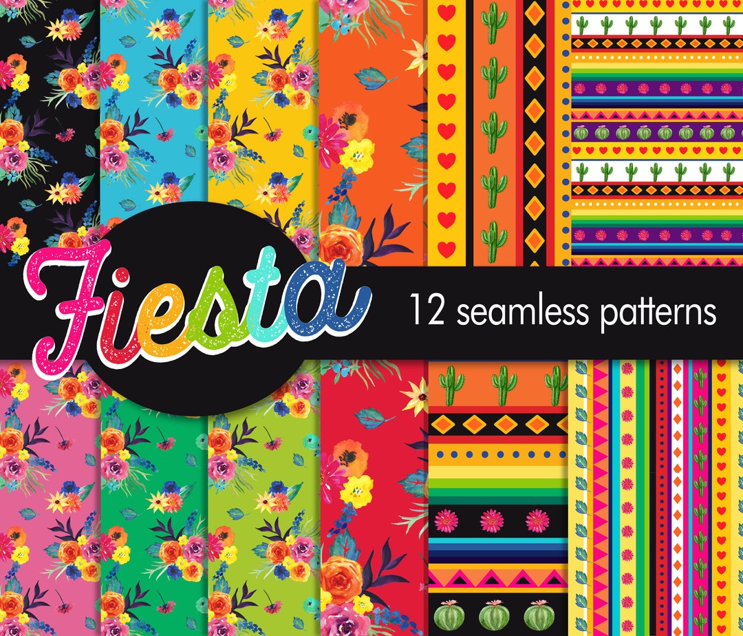 Fiesta Seamless Digital Patterns / Mexican Flowers / 12 High Res Floral ...