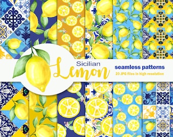 Sicilian Lemon Digital Patterns. Printable Majolica Style 12 | Etsy