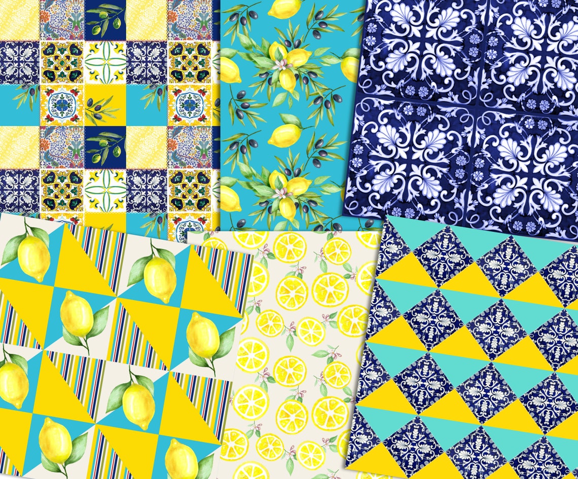 Sicilian Lemon Digital Patterns. Printable Majolica Style 12 - Etsy