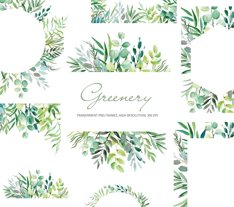 Watercolor Greenery Clip Art / Greenery Frames Watercolor - Etsy