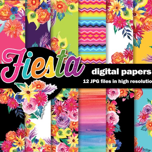 Fiesta Watercolor Digital Papers / Mexican Flowers / 12 High - Etsy