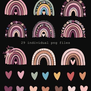 Floral Rainbow Clip Art / Boho Rainbows and Hearts / Sublimation Files ...