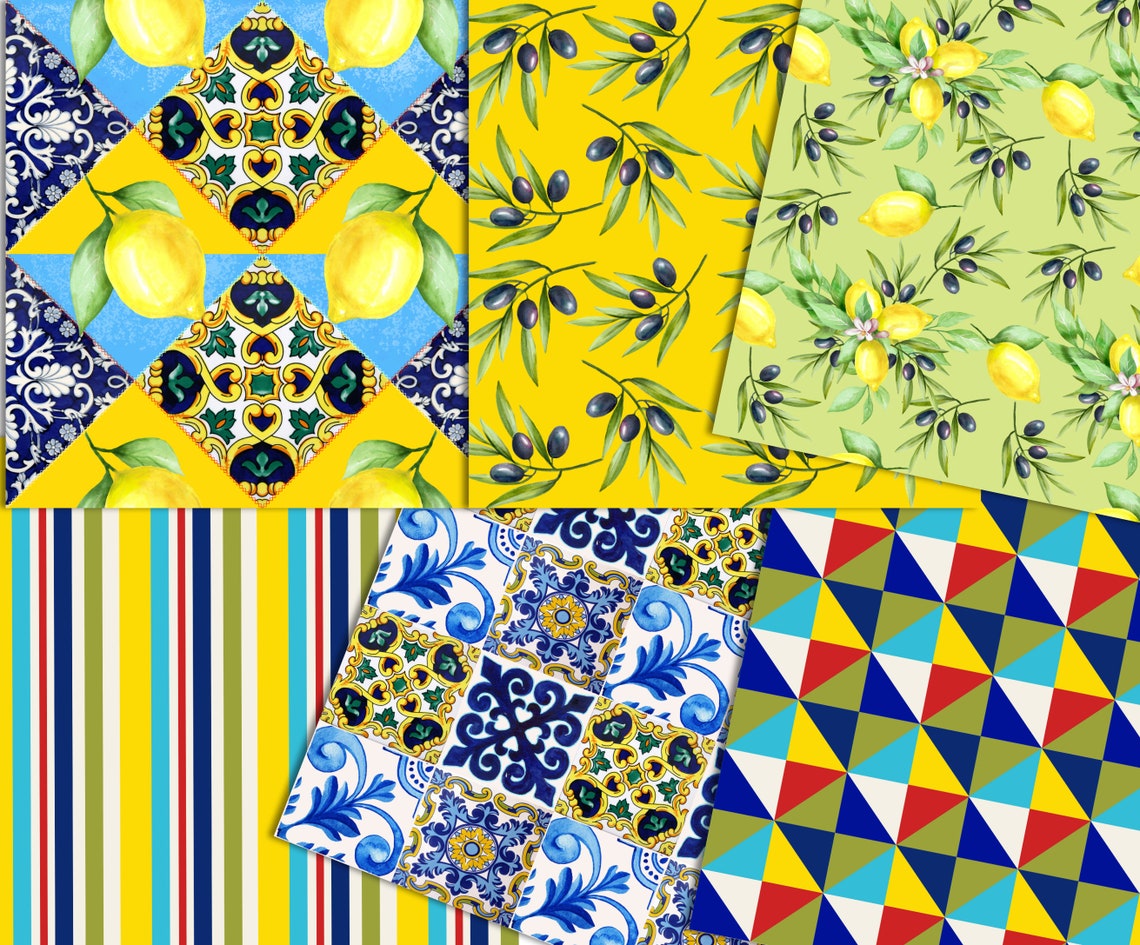 Sicilian Lemon Digital Patterns. Printable Majolica Style 12 - Etsy
