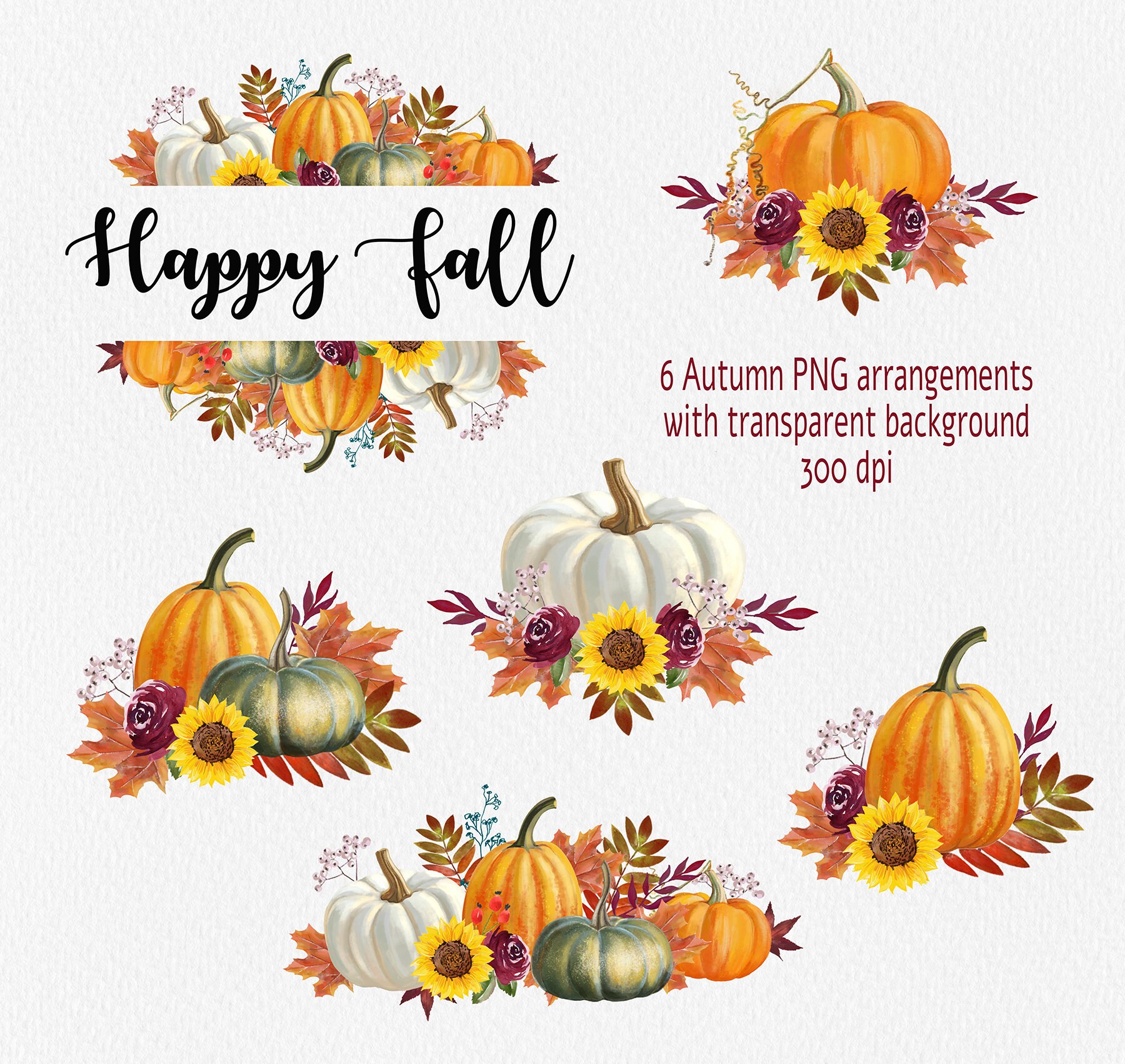 Fall Clip Art / Pumpkins and Leaves / Autumn Flowers. Fall - Etsy