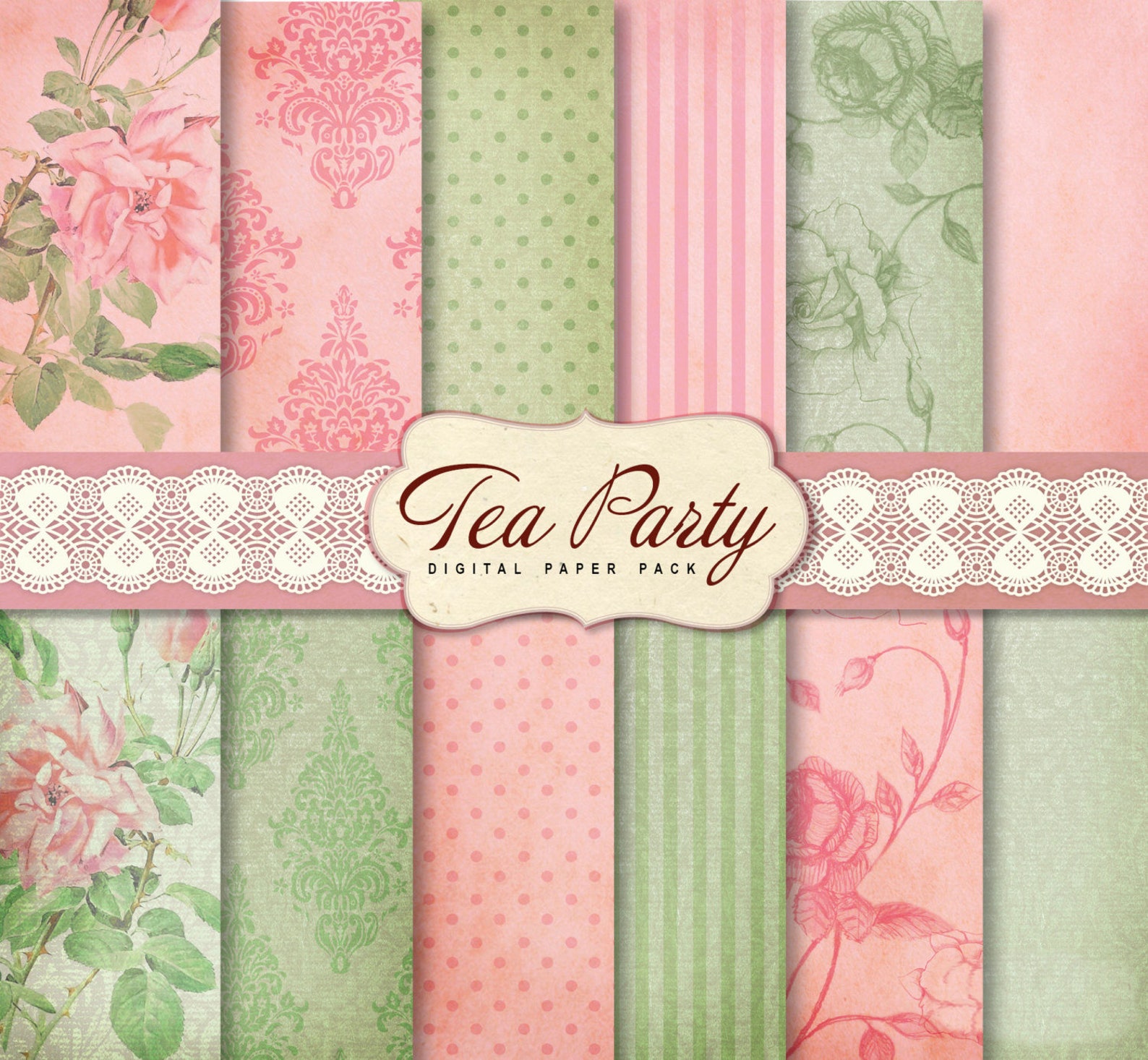 Shabby Chic Tea Party Digital Paper Set (8.5x11 Inch, JPEG) - Etsy