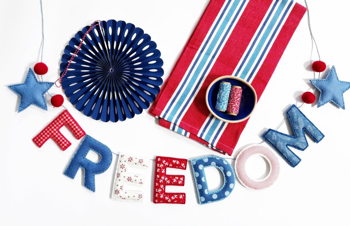 Freedom Banner Handstitched in Colorful Cotton Fabric and Wool Felt - Etsy