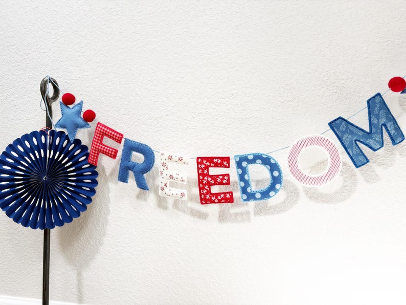 Freedom Banner Handstitched in Colorful Cotton Fabric and Wool Felt - Etsy