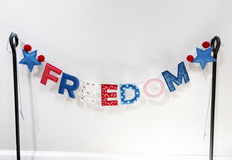 Freedom Banner Handstitched in Colorful Cotton Fabric and Wool Felt - Etsy