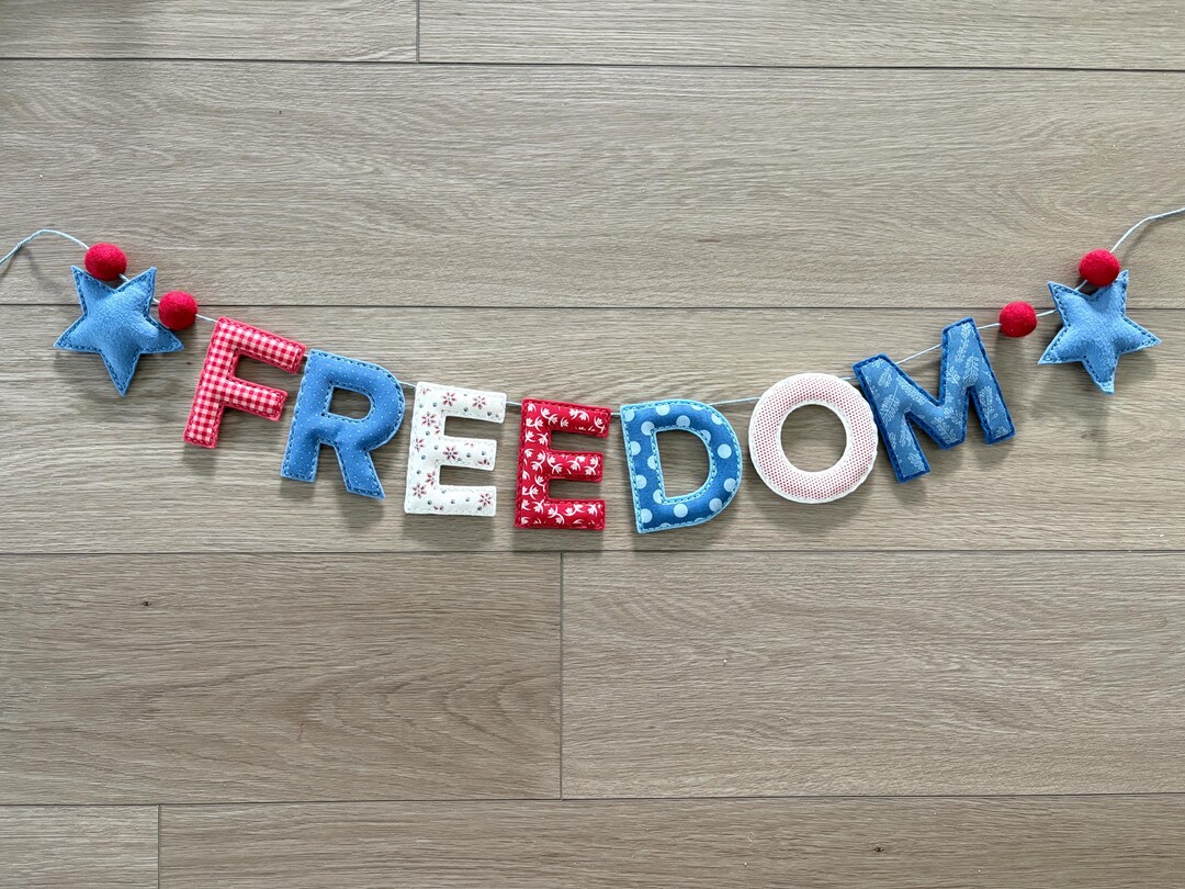 Freedom Banner Handstitched in Colorful Cotton Fabric and Wool Felt - Etsy