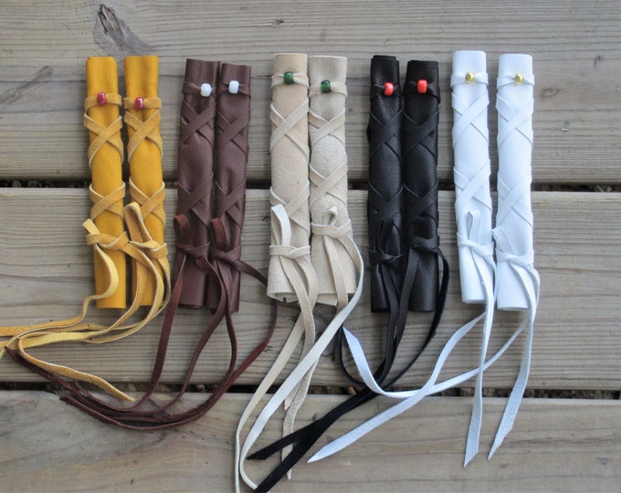 Native Braid Hair Wraps, 7 Long, Ties, Pair, Unfringed Leather - Etsy