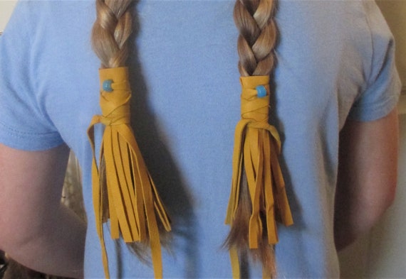 Leather Braid Wraps 7 Fringed Hair Tie Native Style - Etsy