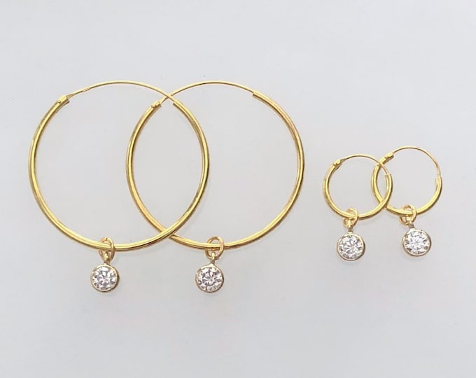 CZ Hoops, Gold CZ Hoops, Clear CZ Hoops, 24k Gold Filled Hoops, Gold ...
