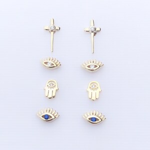 Evil Eye Studs, Evil Eye Cz Studs, Hamsa Hand Studs, Gold Studs, Cross Cz Studs, Gold Cross ...