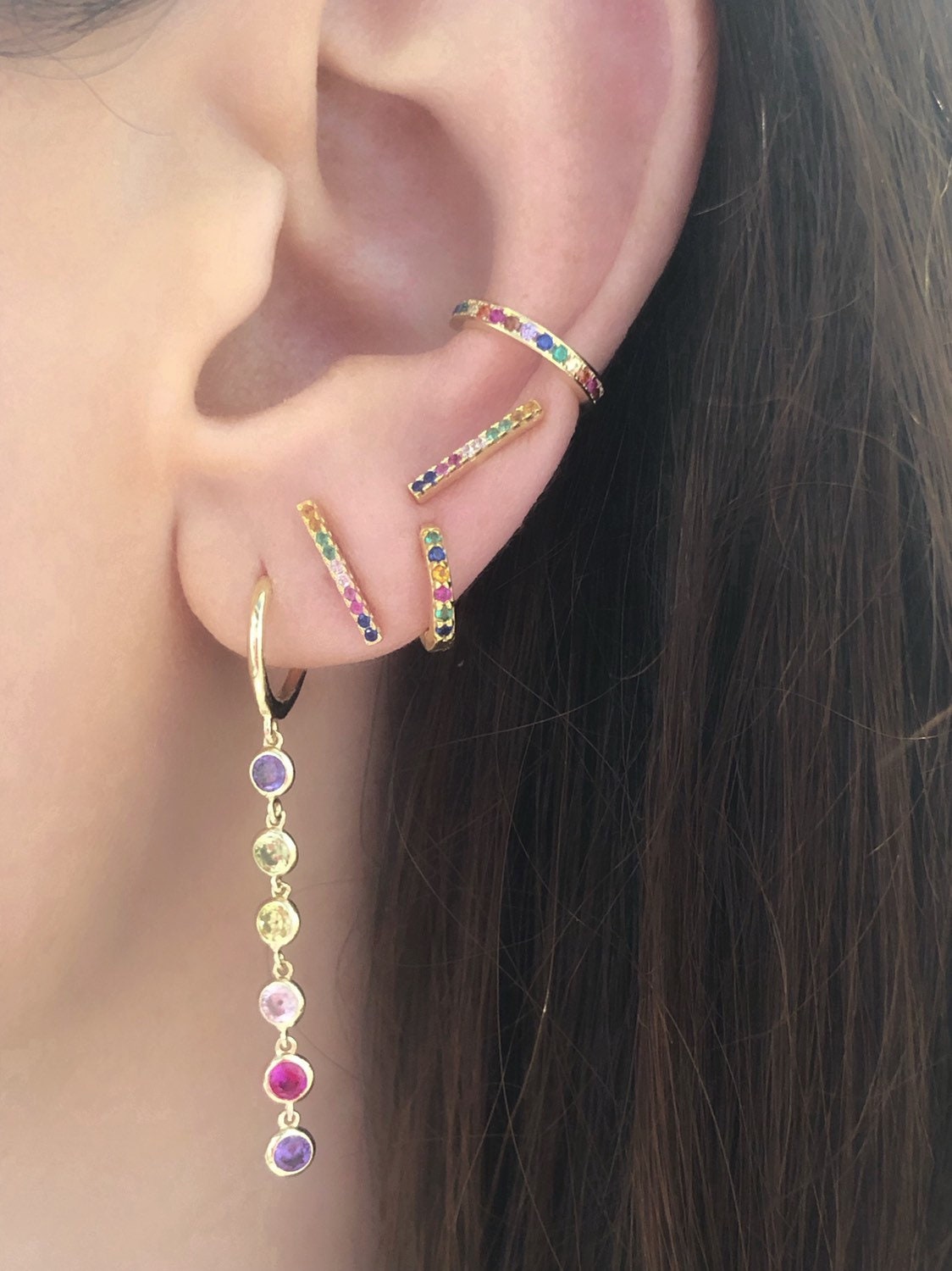 Rainbow Ear Cuff Gold Ear Cuff Rainbow CZ Ear Cuff Rainbow - Etsy UK