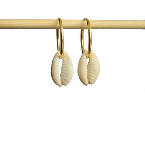 Cowrie Shell Hoops, Cowrie Hoops, Gold Cowrie Hoops, Gold Charm Hoops ...