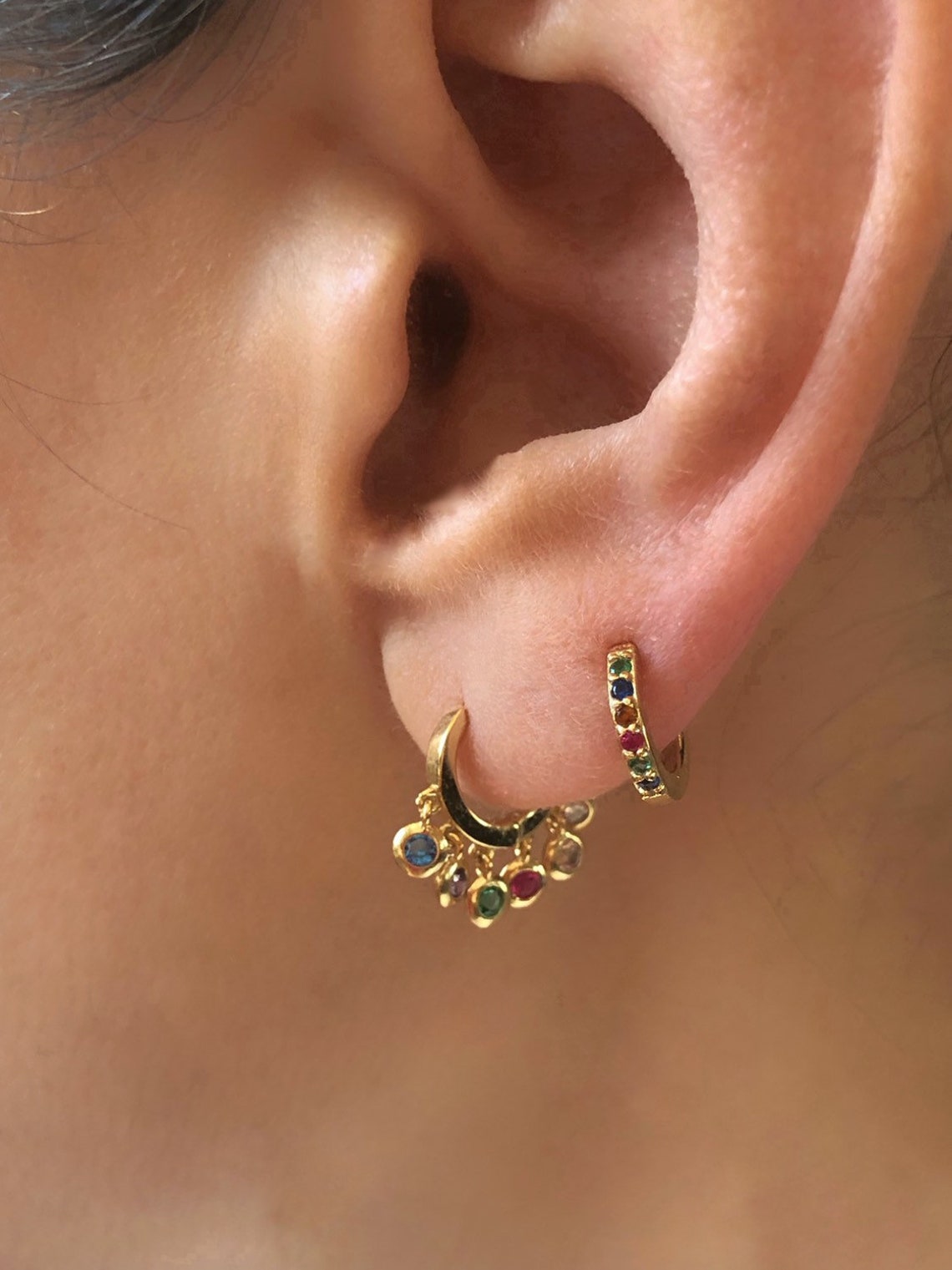 Rainbow Cz Hoops Gold Cz Hoops Rainbow Hoops Cz Huggies - Etsy