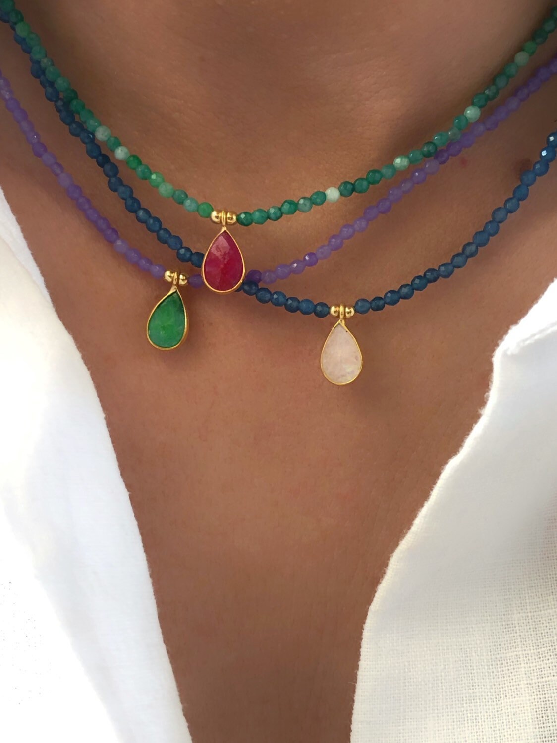 Gold Gemstone Necklace Gold Ruby Necklace Gold Moonstone - Etsy UK