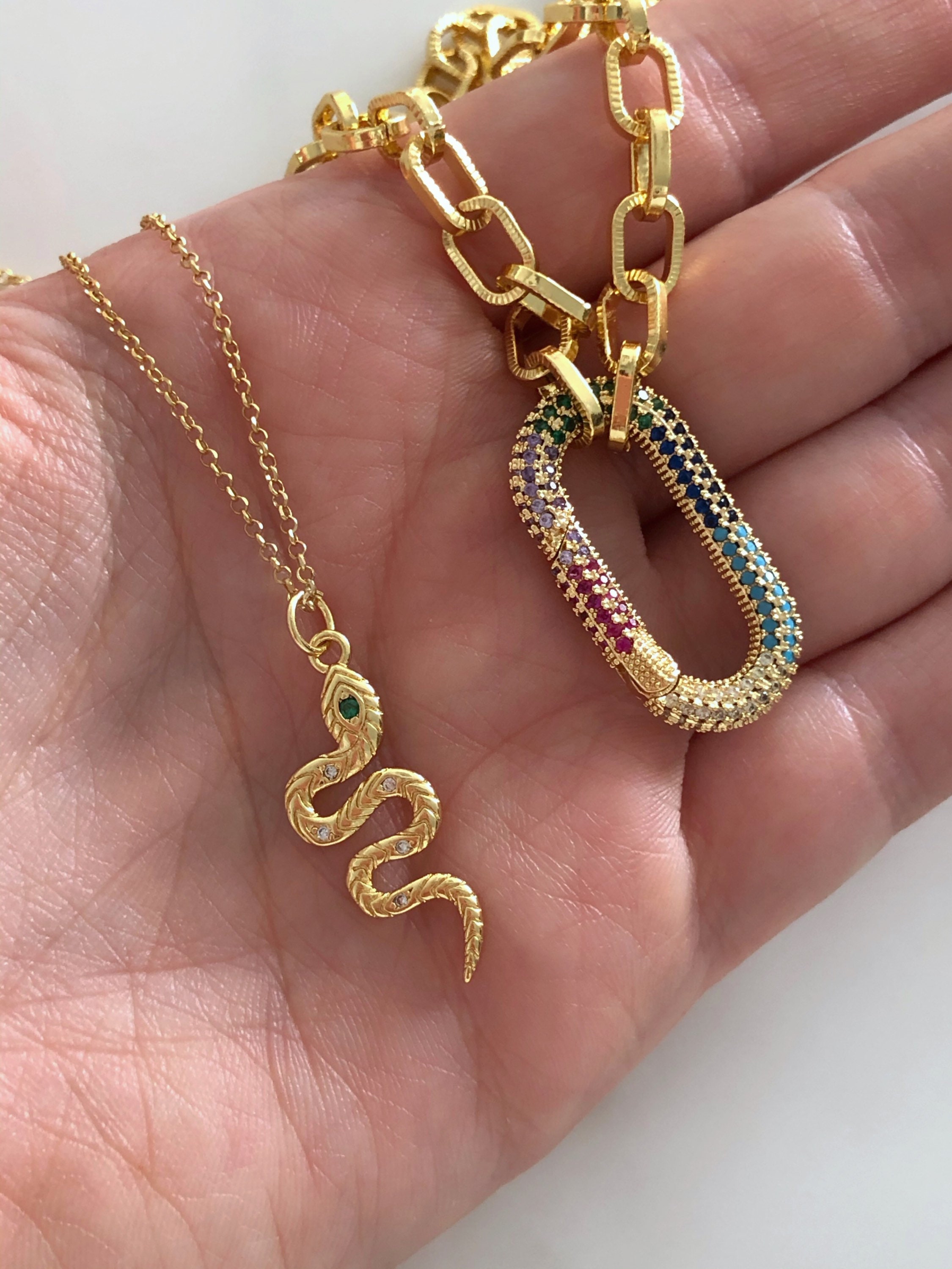 Rainbow CZ carabiner necklace gold carabiner necklace CZ | Etsy