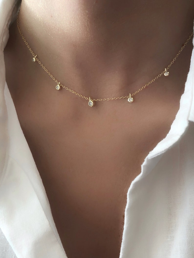 Cz Necklace Gold Cz Necklace Tiny Cz Necklace Minimalist Cz - Etsy
