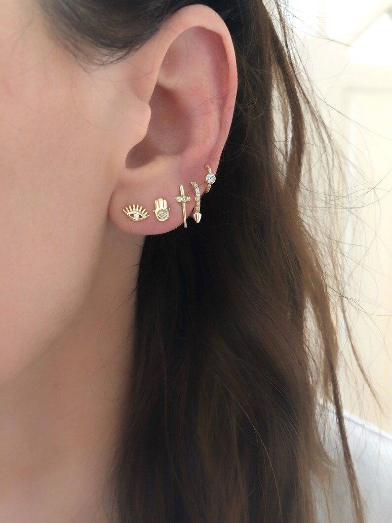 Evil Eye Studs Evil Eye Cz Studs Hamsa Hand Studs Gold | Etsy