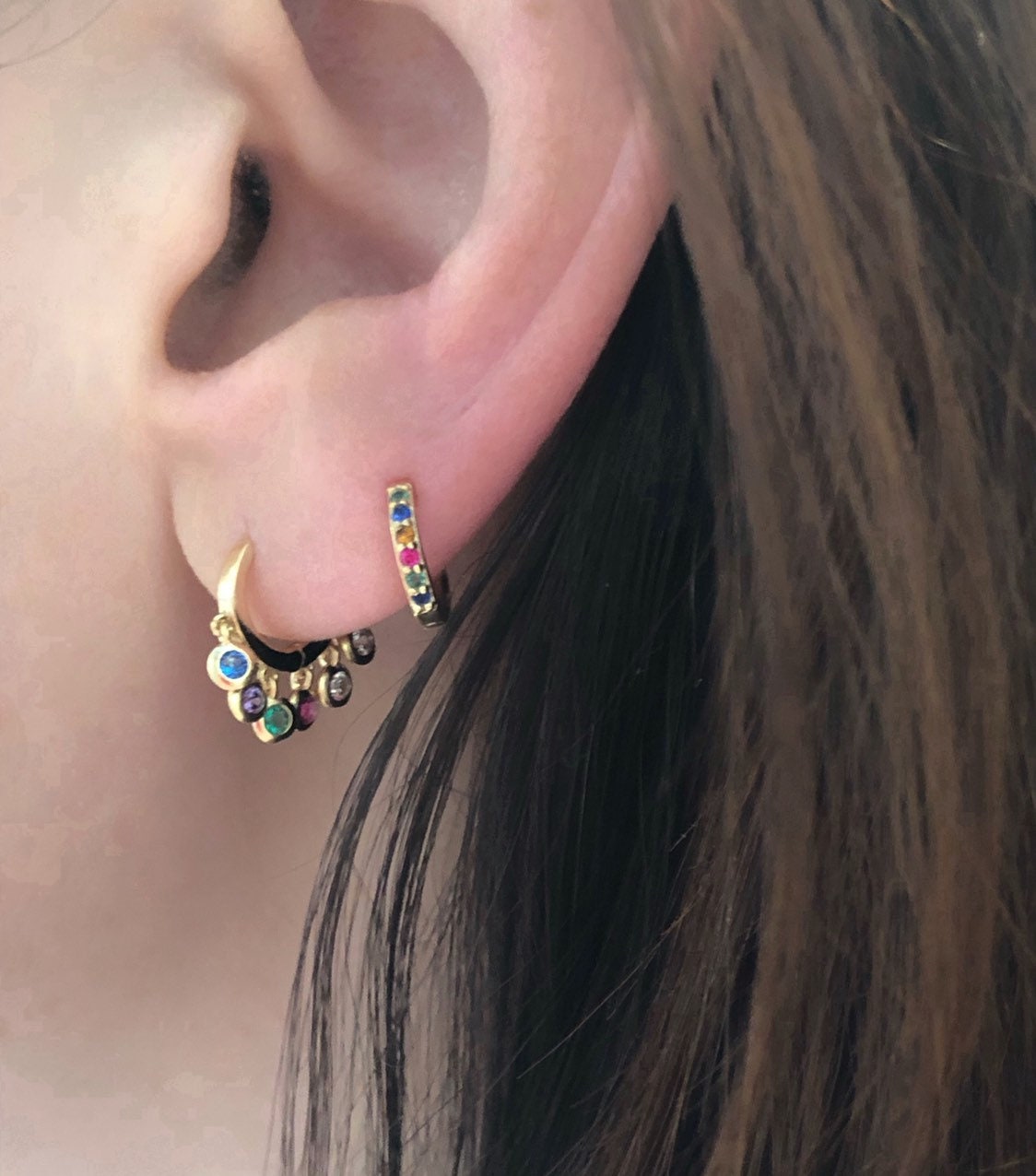 Rainbow Cz Hoops Gold Cz Hoops Rainbow Hoops Cz Huggies - Etsy