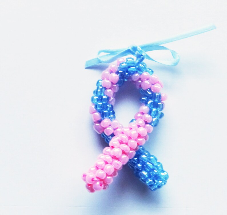 Male Breast Cancer Awareness Ribbon Blue & Pink Bead Crochet - Etsy