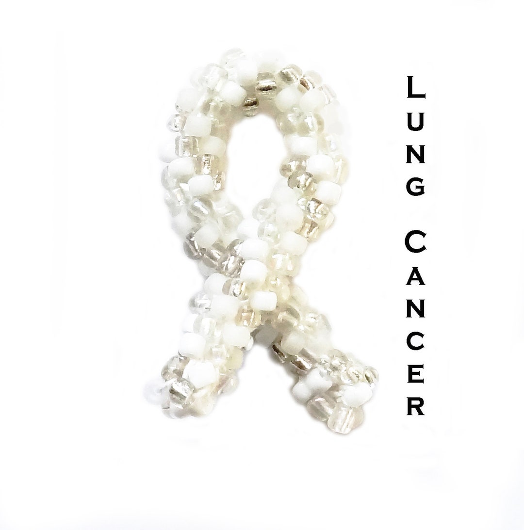Lung Cancer Awareness Ribbon, White Bead Crochet Lung Cancer Awareness ...