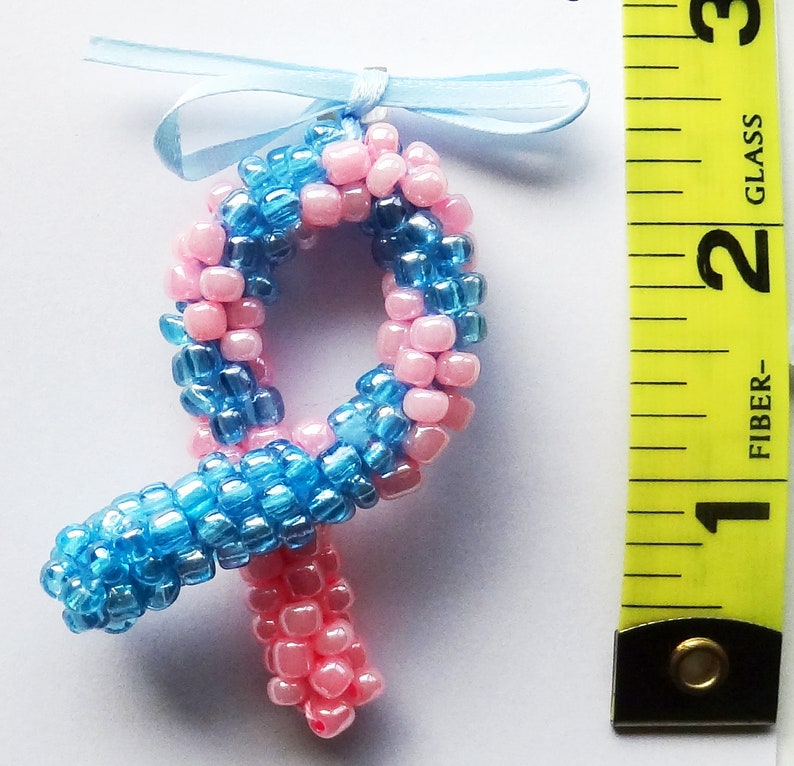 Male Breast Cancer Awareness Ribbon Blue & Pink Bead Crochet - Etsy