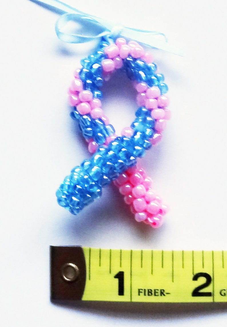 Male Breast Cancer Awareness Ribbon Blue & Pink Bead Crochet - Etsy