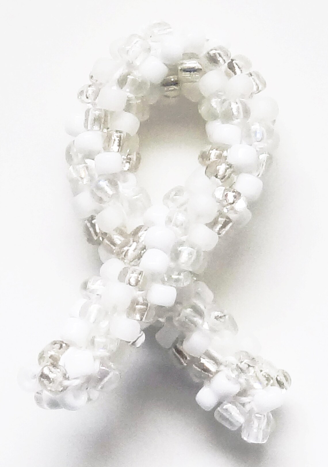 Lung Cancer Awareness Ribbon, White Bead Crochet Lung Cancer Awareness ...