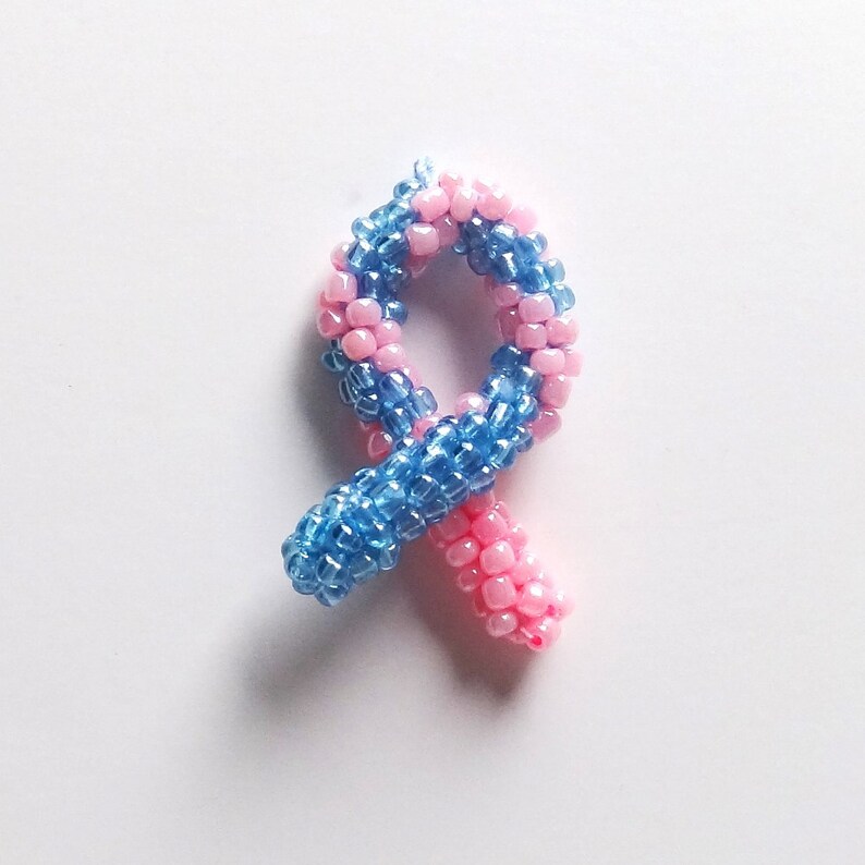 Male Breast Cancer Awareness Ribbon Blue & Pink Bead Crochet - Etsy