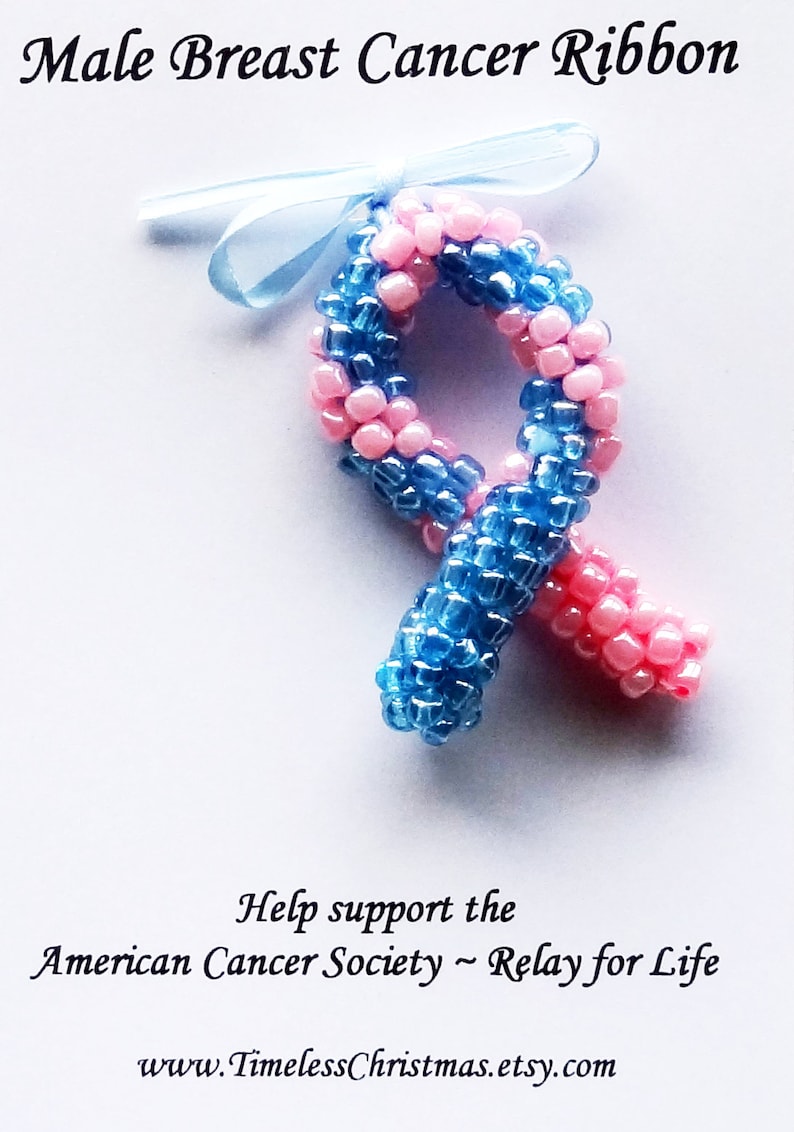 Male Breast Cancer Awareness Ribbon Blue & Pink Bead Crochet - Etsy