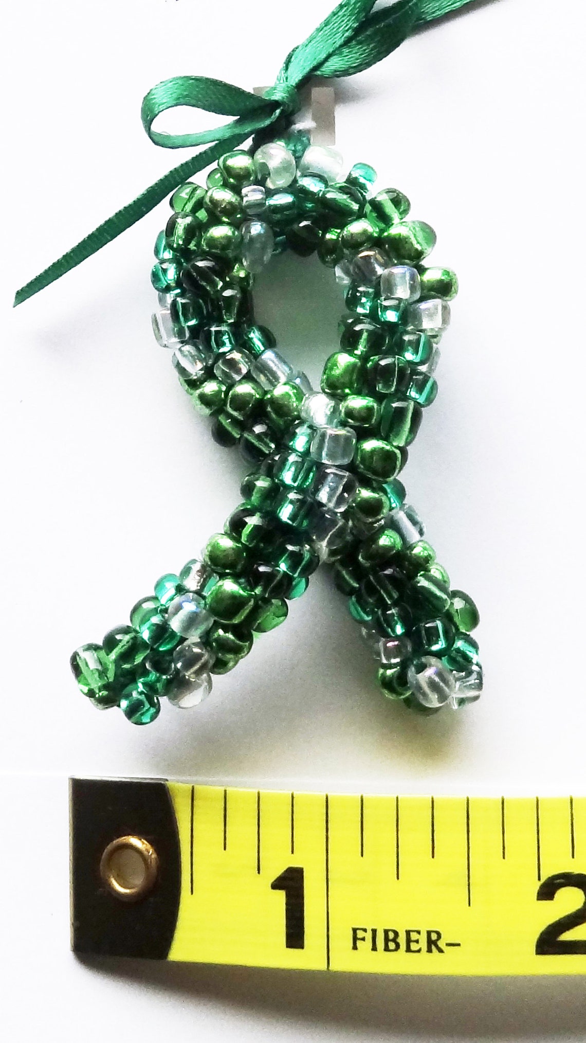 Liver Cancer Awareness Ribbon Ornament, Emerald Green Bead Crochet ...