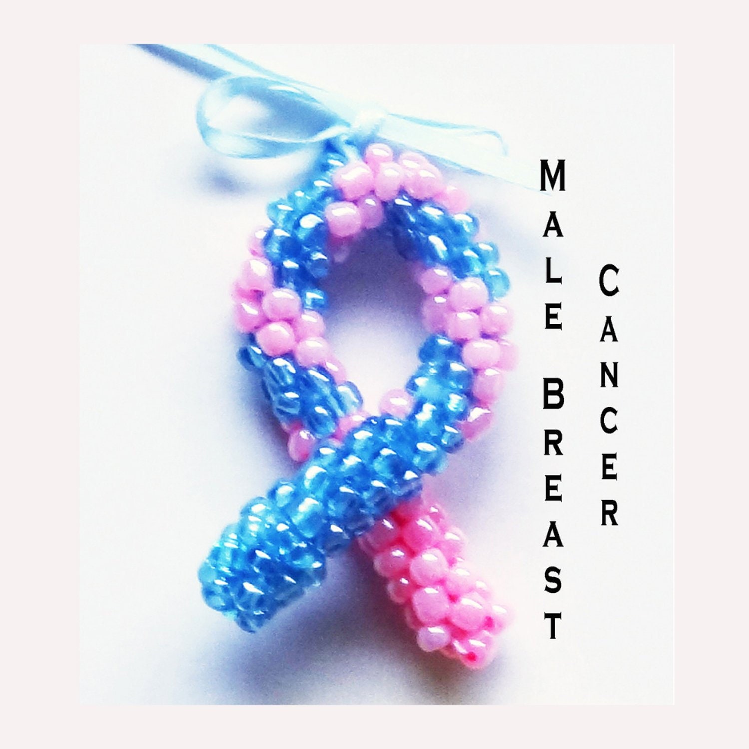 Male Breast Cancer Awareness Ribbon Blue & Pink Bead Crochet | Etsy