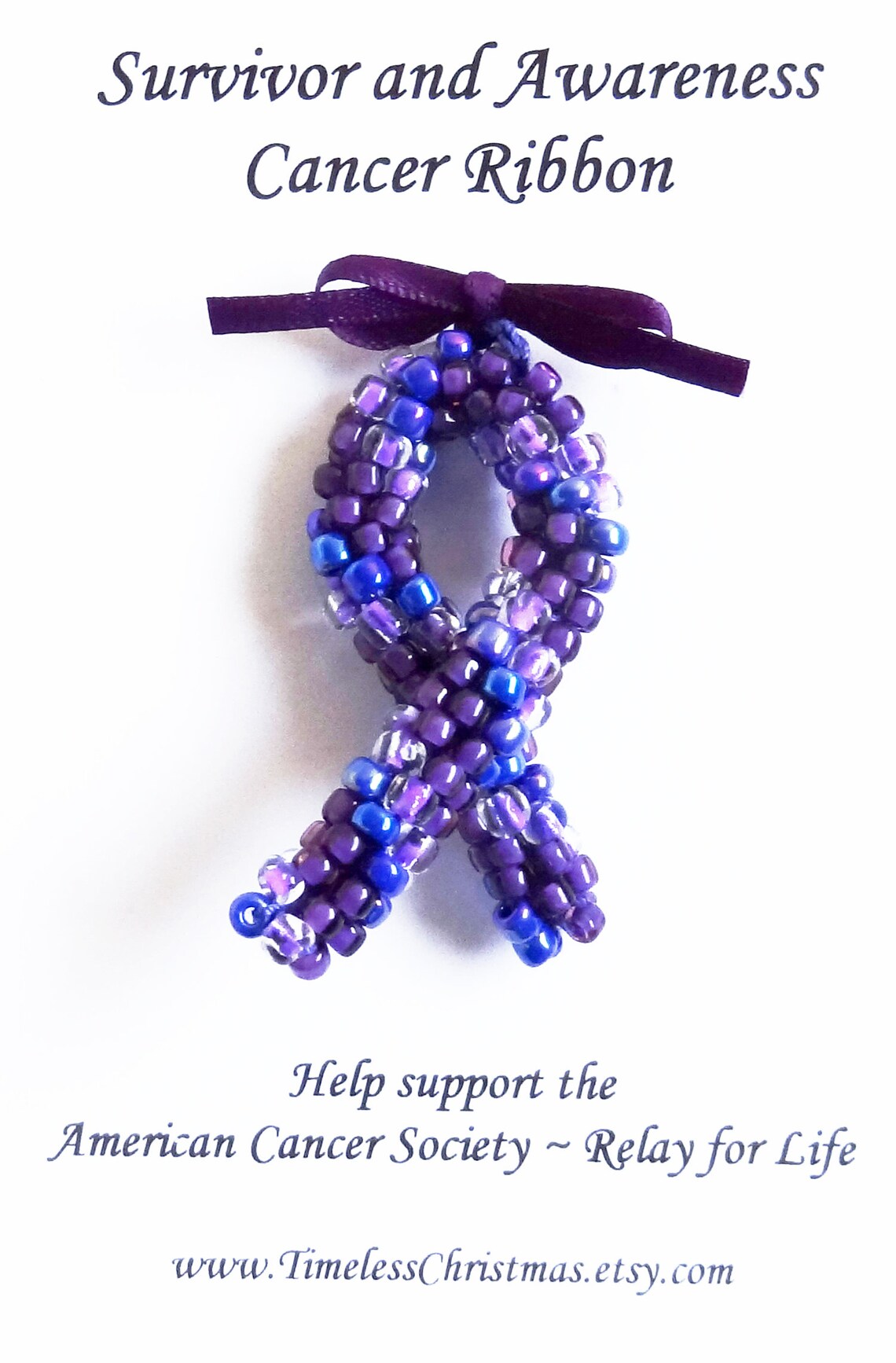 Purple Survivor and Awareness Cancer Awareness Ribbon, Purple Bead ...