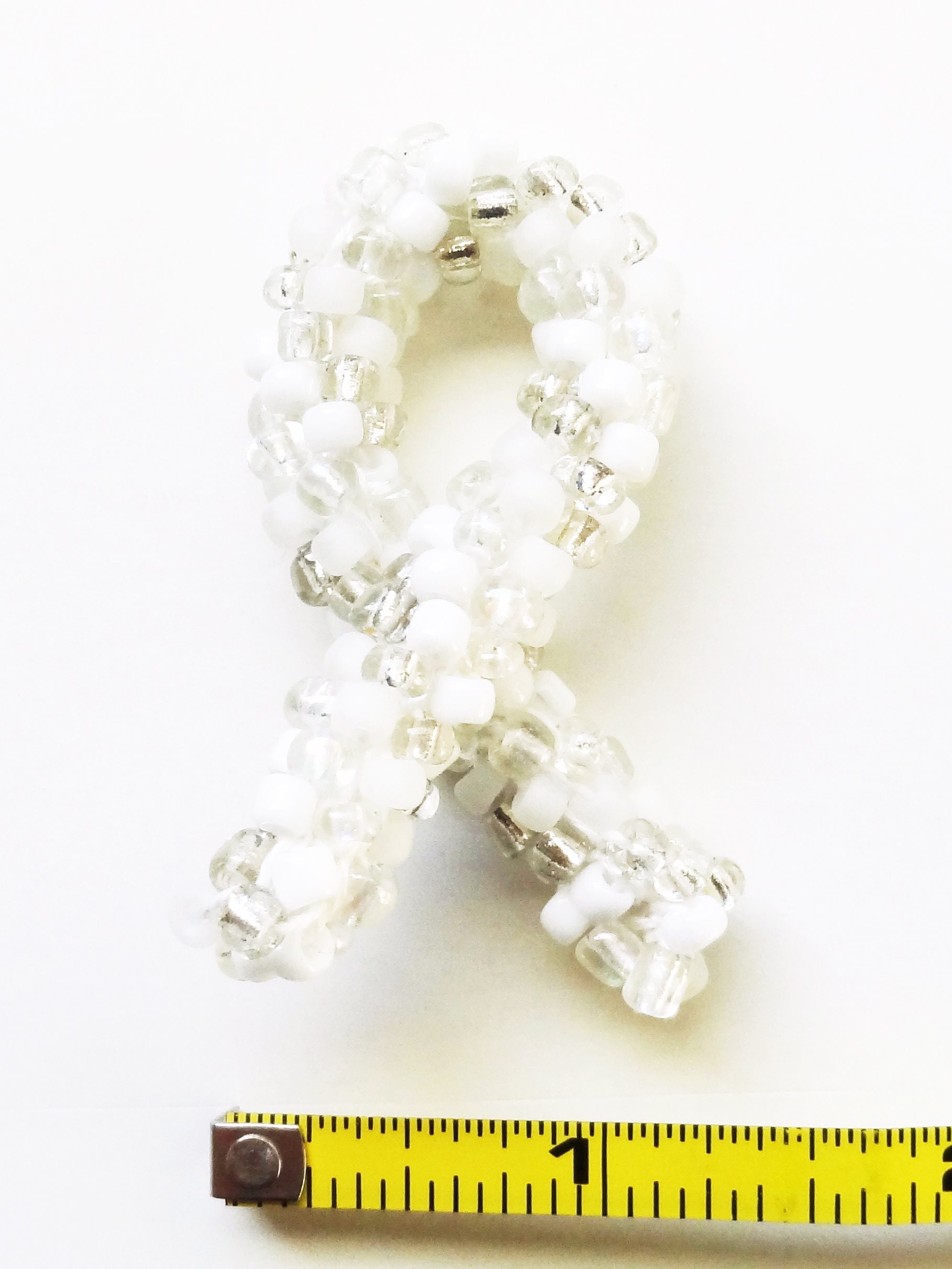 Lung Cancer Awareness Ribbon, White Bead Crochet Lung Cancer Awareness ...