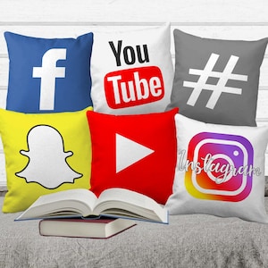 Social Media Icons Youtube Pillow Instagram Pillow Cover Snapchat ...