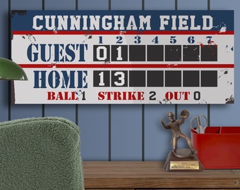 Custom Baseball Scoreboard Sign Vintage Sports Bar Canvas Industrial ...