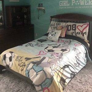 Girls Soccer Bedding Set Personalized Duvet Girls Tween Bedding Queen ...