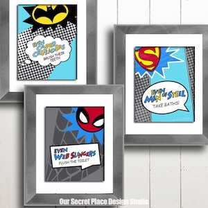 DIGITAL Superhero Bathroom Wall Art Kids Bathroom Signs Super Hero ...